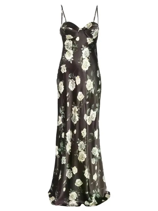 L'Agence Sayla Floral-print Gown - Black