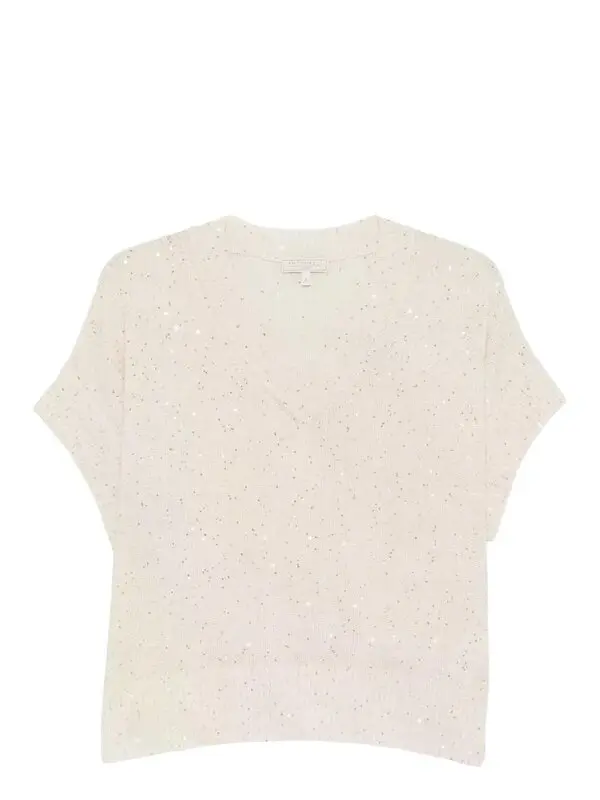 Antonelli Firenze Sequin-embellished V-neck Top - Neutrals