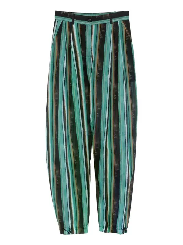 Pinko Striped Pleated Straight Trousers - Green