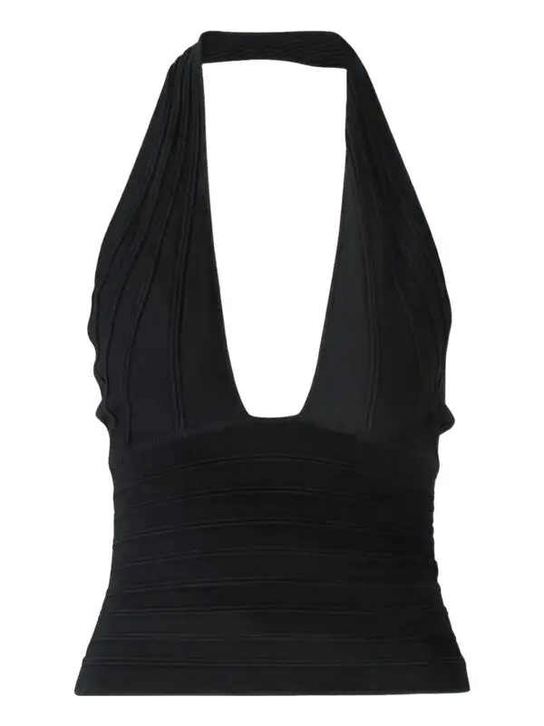 Cult Gaia Halterneck Ribbed Top - Black
