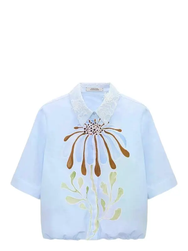 Dorothee Schumacher Floral-print Lace-detail Shirt - Blue