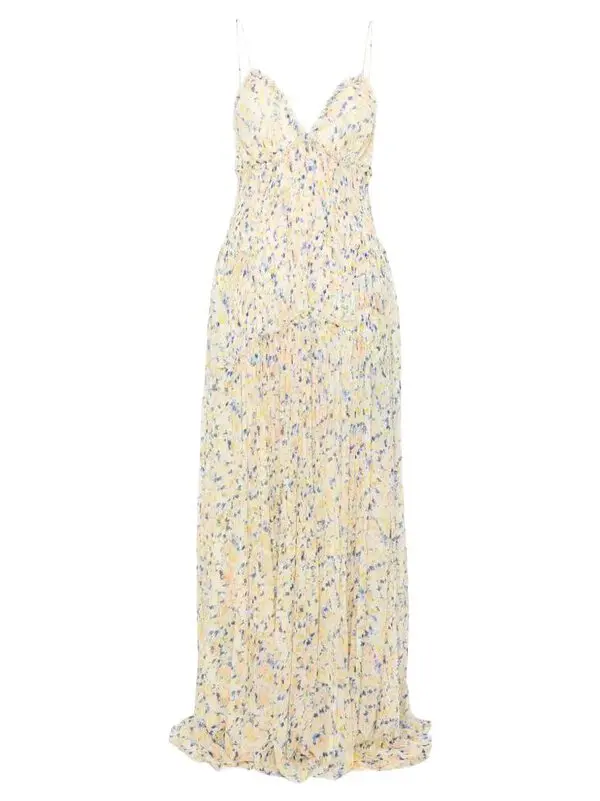Ulla Johnson Floral Pleated Maxi Dress - Yellow