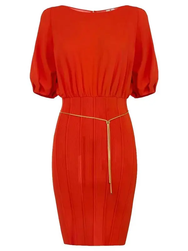 Elisabetta Franchi Puff-sleeve Belted Dress - Red