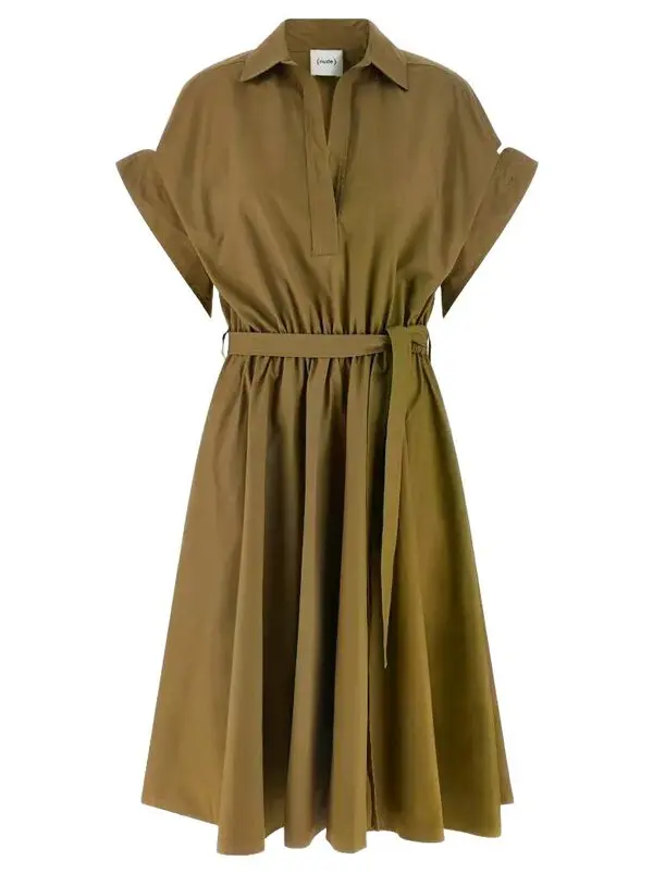 NUDE Elasticated-waist Shirt Midi Dress - Brown