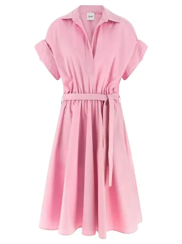 NUDE Short Sleeve Midi Shirt Dress - Pink