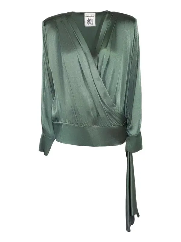 SEMICOUTURE Crossover V-neck Blouse - Green