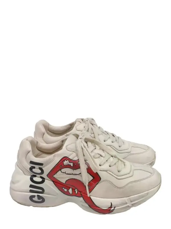 Gucci Rhyton Mouth-print Leather Sneakers - Neutrals