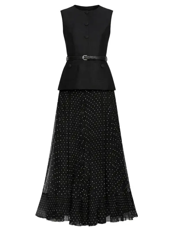 SELF-PORTRAIT Buttoned Waist-belt Dress - Black