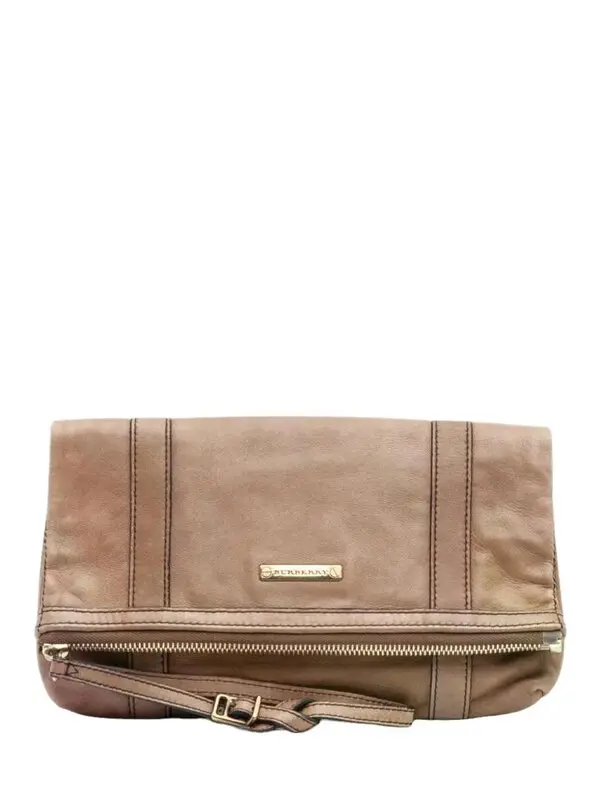 Burberry Leather Fold Over Wristlet Clutch Bag - Brown