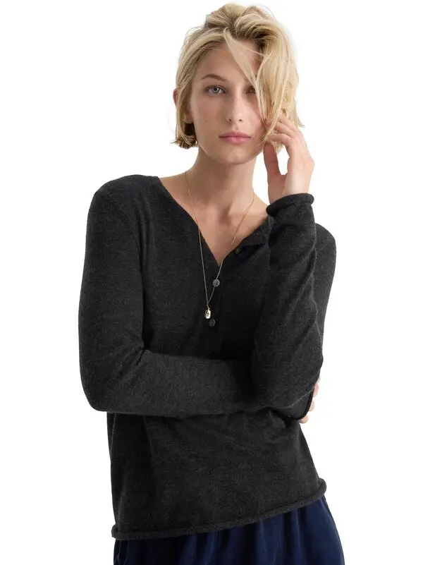 ATM Anthony Thomas Melillo Cashmere Henley Sweater - Heathered Dark Charcoal