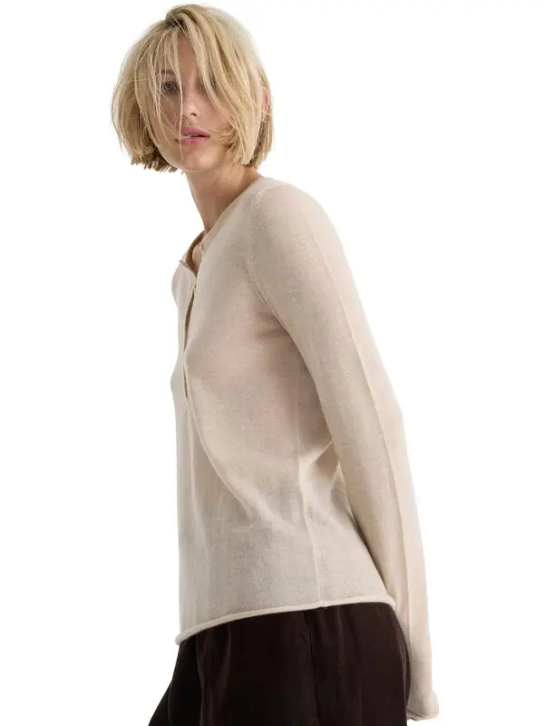 ATM Anthony Thomas Melillo Cashmere Henley Sweater - Heathered Cream