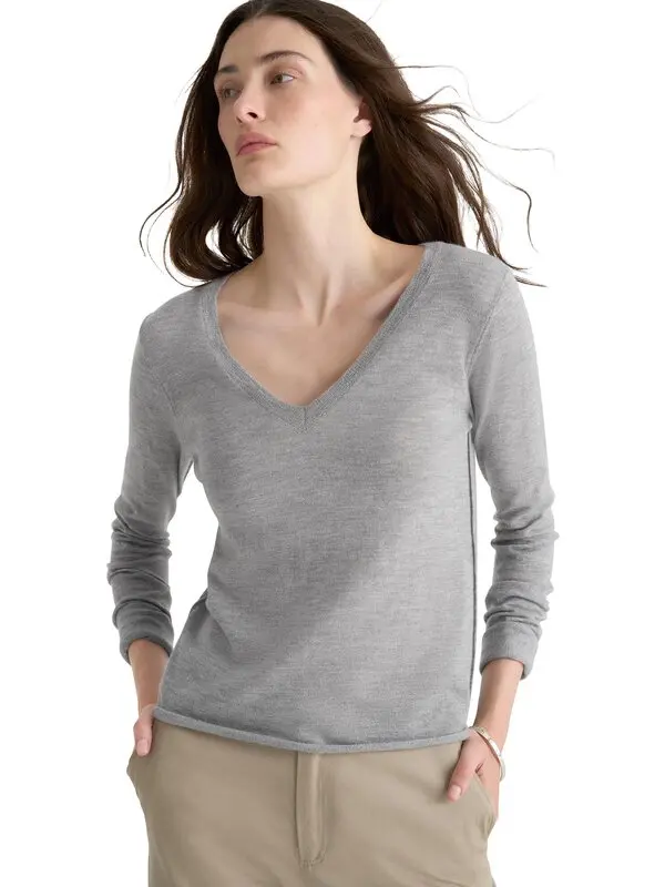 ATM Anthony Thomas Melillo Lightweight Cashmere V-neck Sweater - Heathered Grey