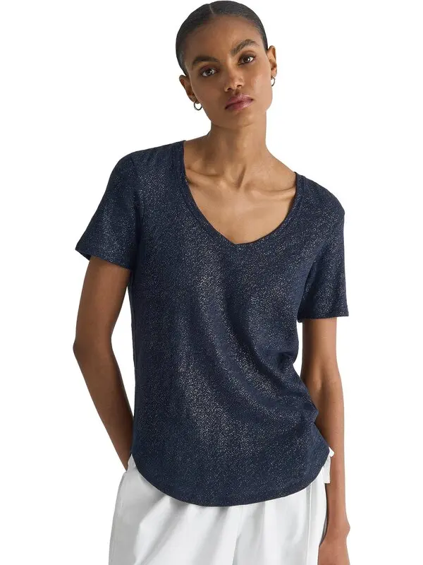 ATM Anthony Thomas Melillo Sparkle Slub Jersey Classic V-neck T-shirt - Obsidian Silver