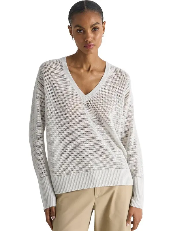ATM Anthony Thomas Melillo Cashmere Mesh Stitch V-neck Sweater - Seashell Sparkle