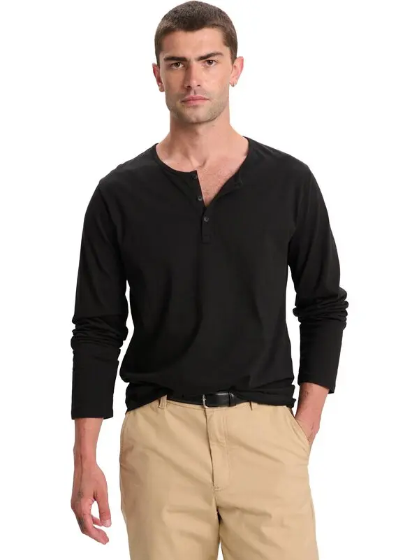ATM Anthony Thomas Melillo Classic Jersey Long Sleeve Henley T-shirt Cotton - Black
