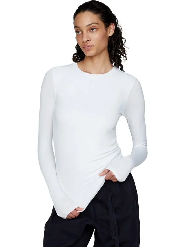ATM Anthony Thomas Melillo Modal Rib Long Sleeve Crew Top - White