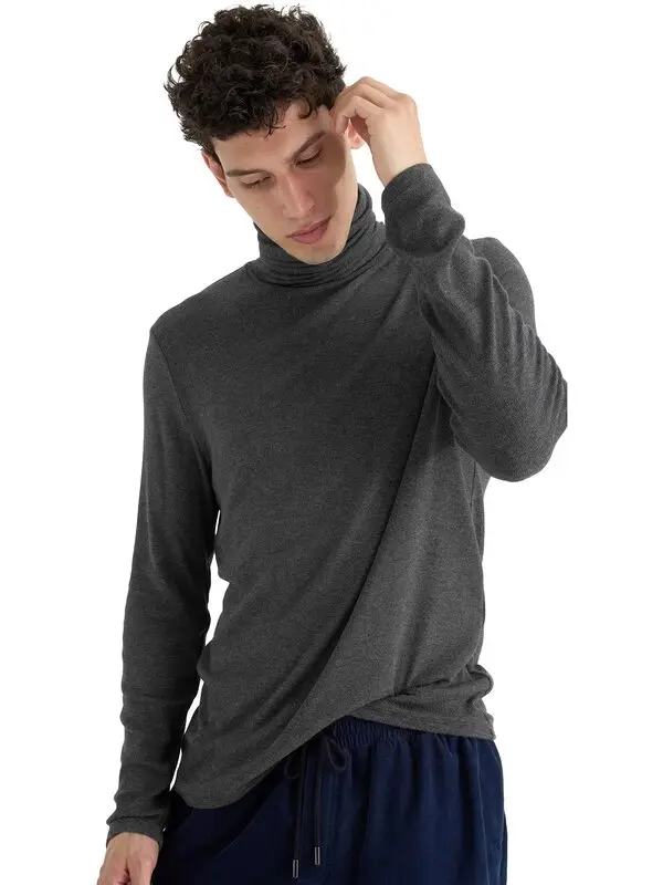 ATM Anthony Thomas Melillo Modal Ribbed Turtleneck Top - Heathered Coal