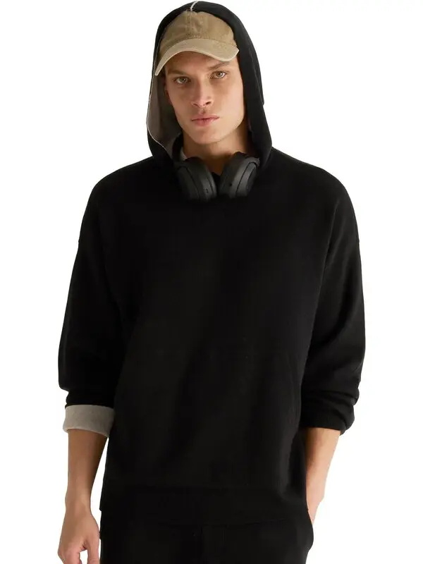 ATM Anthony Thomas Melillo Cotton Cashmere Plaited Oversized Hoodie - Black Silver
