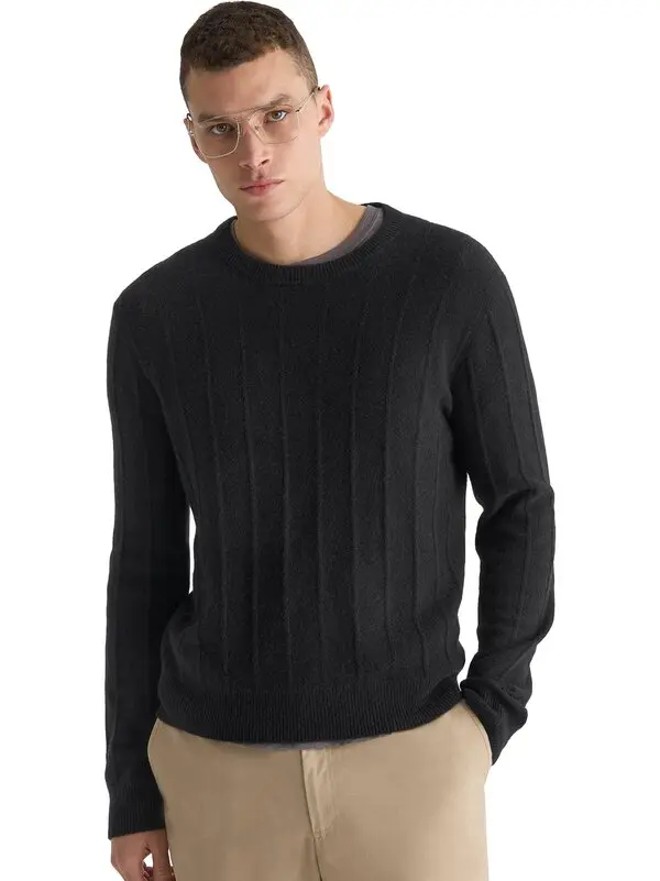 ATM Anthony Thomas Melillo Wide Rib Cashmere Crew Neck Sweater - Black