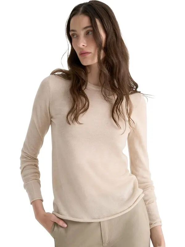 ATM Anthony Thomas Melillo Lightweight Cashmere Crew Neck Sweater - Heathered Cream