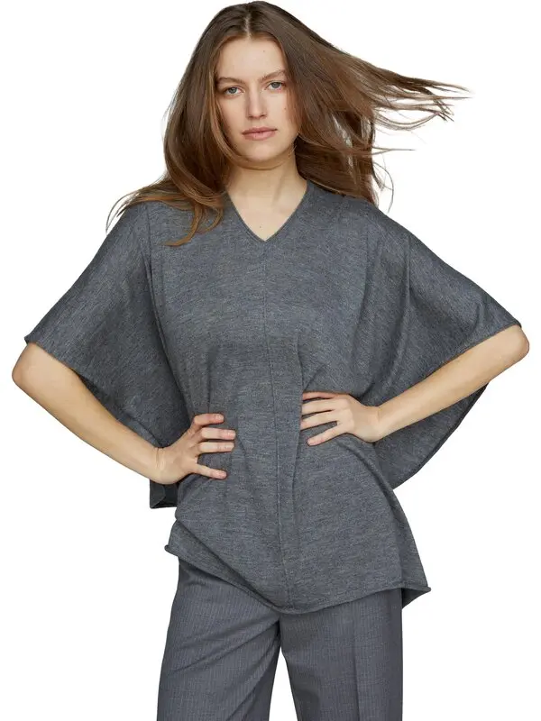 ATM Anthony Thomas Melillo Cashmere Poncho Top - Medium Heathered Grey
