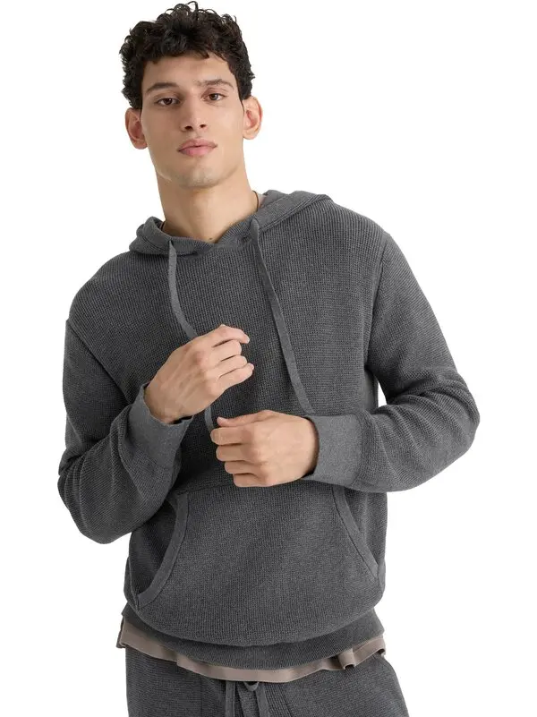 ATM Anthony Thomas Melillo Cotton Cashmere Waffle Stitch Pullover Hoodie - Dark Heathered Grey