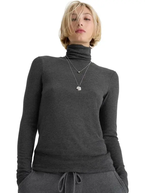ATM Anthony Thomas Melillo Modal Rib Turtleneck Top - Heathered Coal