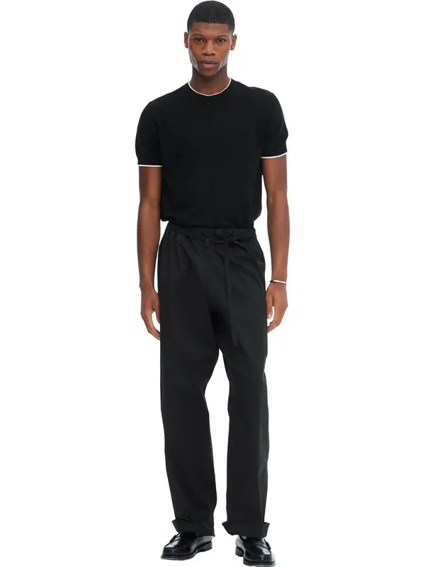 ATM Anthony Thomas Melillo Cotton Cashmere Short Sleeve Crew Neck Sweater With Tipping - Black