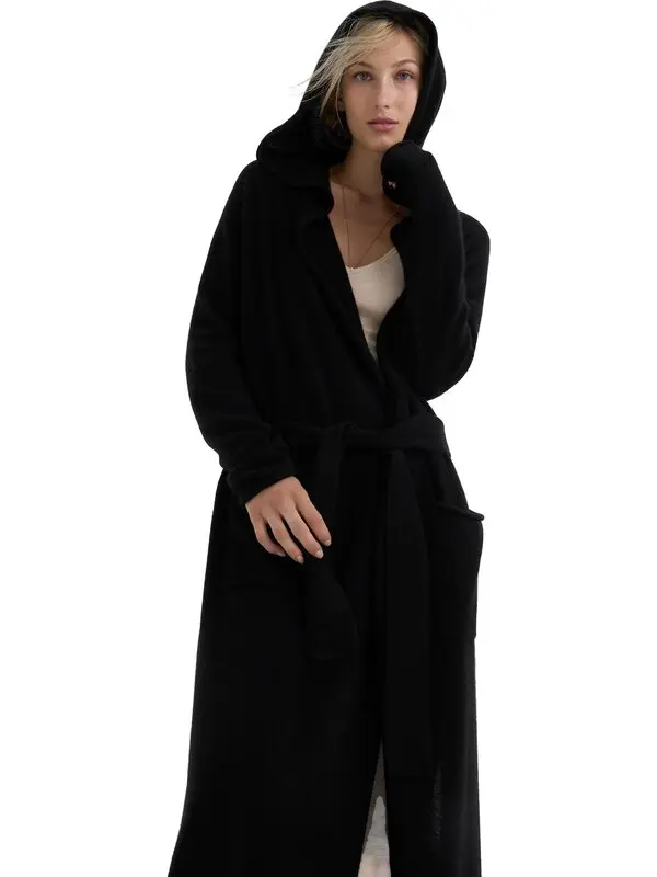 ATM Anthony Thomas Melillo Cashmere Hooded Bathrobe Sweater - Black