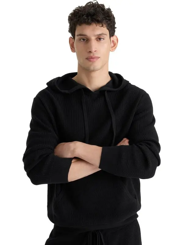 ATM Anthony Thomas Melillo Cotton Cashmere Waffle Stitch Pullover Hoodie - Black