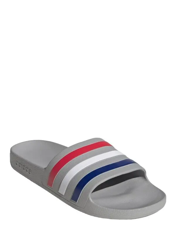 Adidas Adilette Aqua Slides - Grey Two / Mystery Ink / Pure Ruby