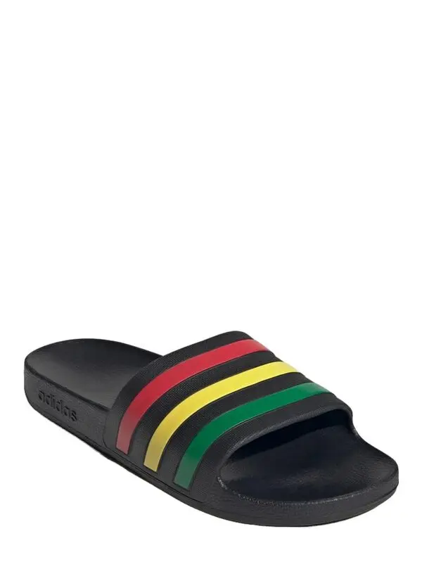 Adidas Adilette Aqua Slides - Core Black / Green / Pure Ruby