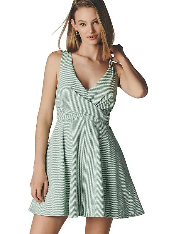 Maeve Sleeveless Wrap Mi Dress - Green Pattern