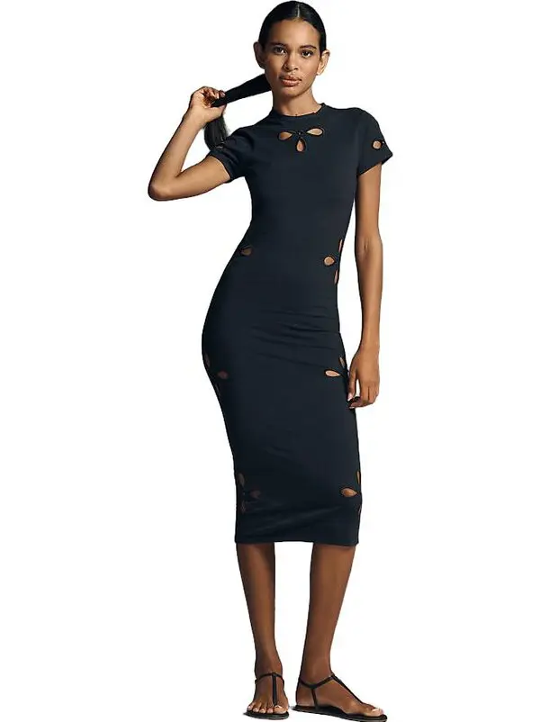 Good American Short Sleeve Crew Neck Dress - Black