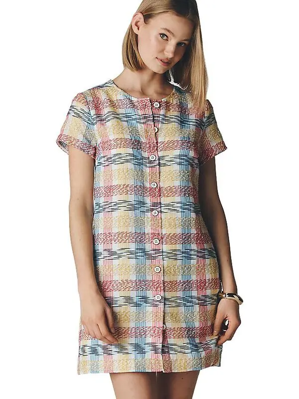 Maeve Gingham Buttondown Shift Dress - Ivory Multi