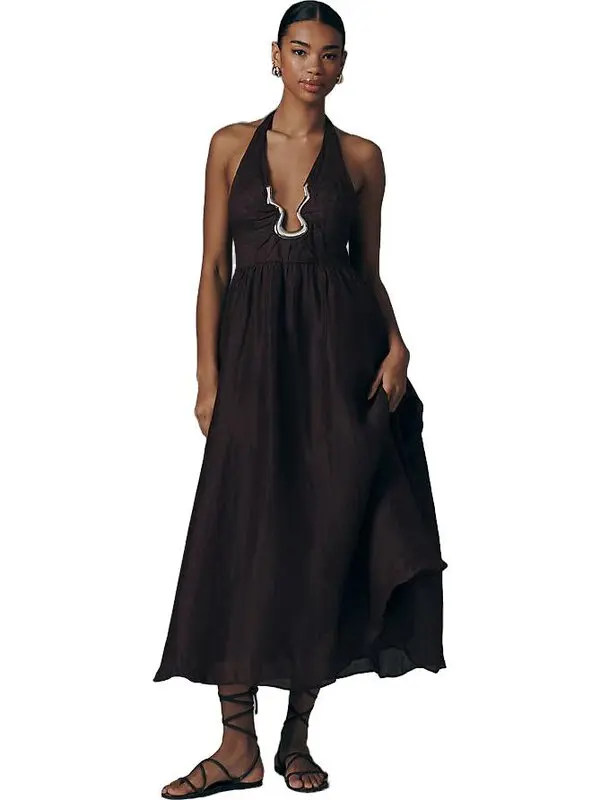 Bardot Cavarly Ramie Halter Maxi Dress - Chocolate