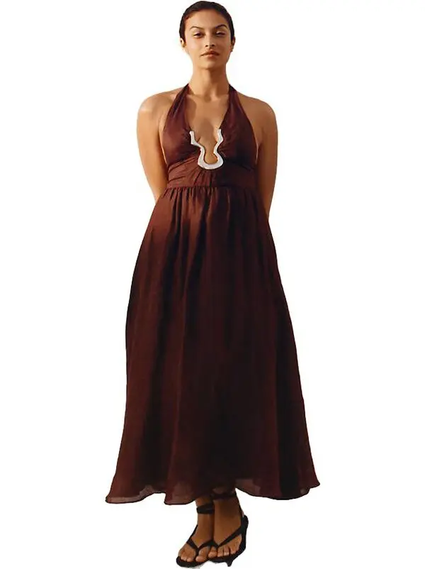 Bardot Cavarly Ramie Halter Maxi Dress - Chocolate