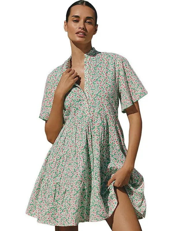 RO'S GARDEN Vibeka A-line Mini Dress - Green Pattern
