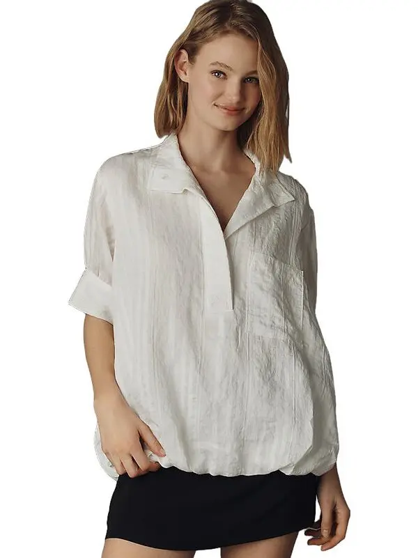 Maeve Relaxed Bubble-hem Shirt Top - White