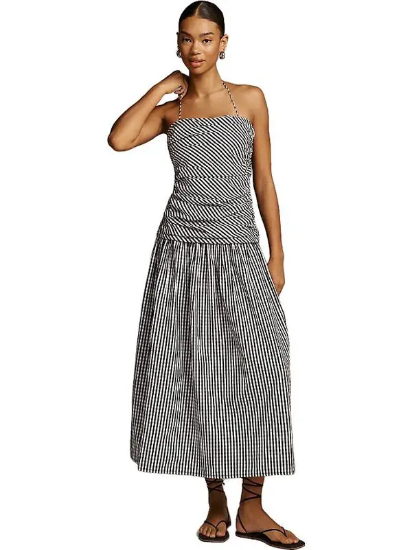 Faithfull The Brand Cotton Vento Drop-waist Midi Dress - Black Textured Gingham