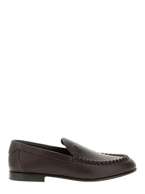 Fendi Woven Leather Loafers - Marrone