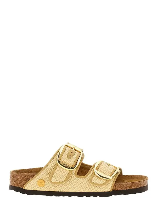 BIRKENSTOCK Arizona Large Buckle Raffia Sandals - Beige