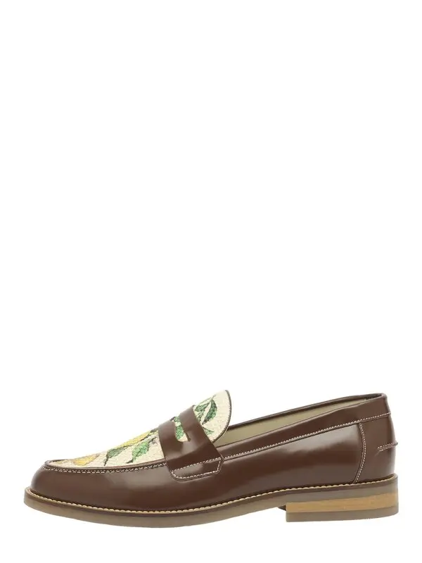 DUKE + DEXTER Wilde Lemon Raffia Penny Loafer - Chestnut