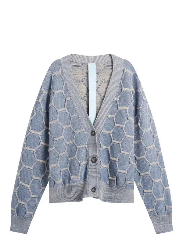 EBIT Honeycomb Knit Cardigan - Blue