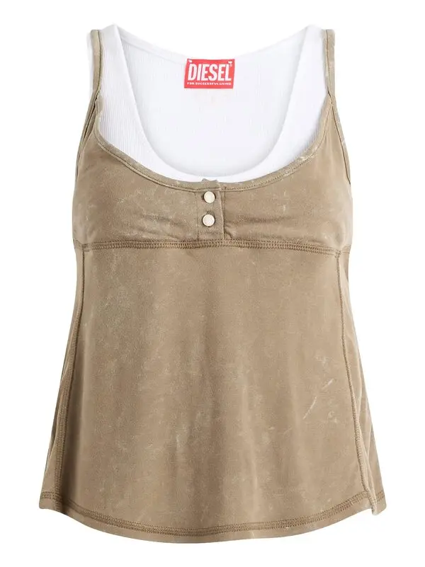 DIESEL® T-olisse Double Layer Cami Top - White/khaki