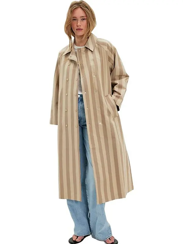 THE TINY BIG SISTER Striped Trench Coat - Brown
