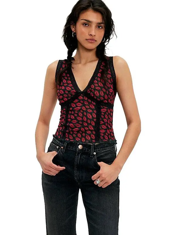 Free People True Romance Tank - Black Red Combo