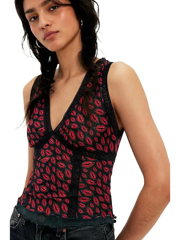 Free People True Romance Tank - Black Red Combo
