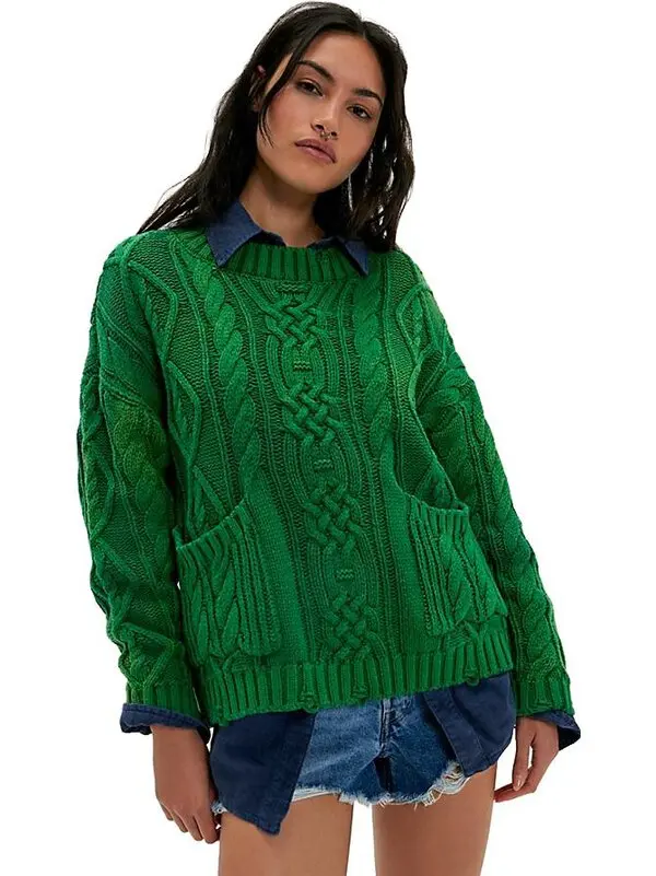 FOUND Cable Knit Sweater - Faded Green