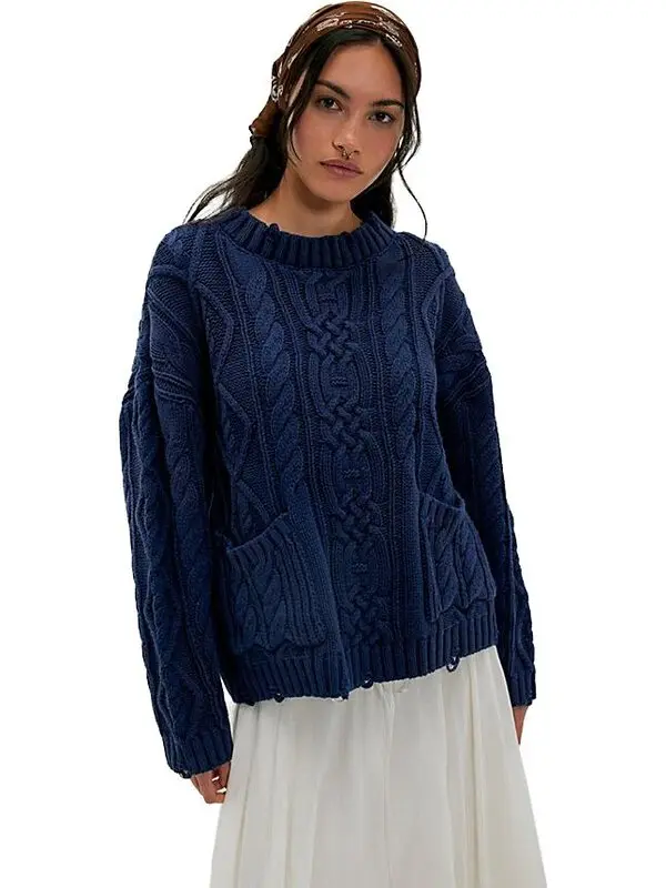 FOUND Cable Knit Sweater - Faded Navy